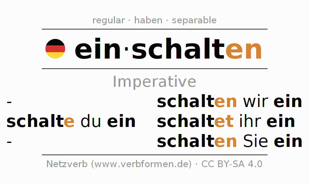 Imperative German "einschalten" - All forms of verb, rules, examples ...