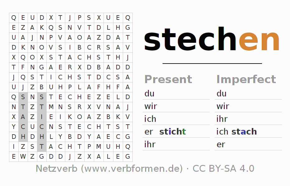 Conjugation | stechen (sting) | Conjugate German Verbs -Netzverb