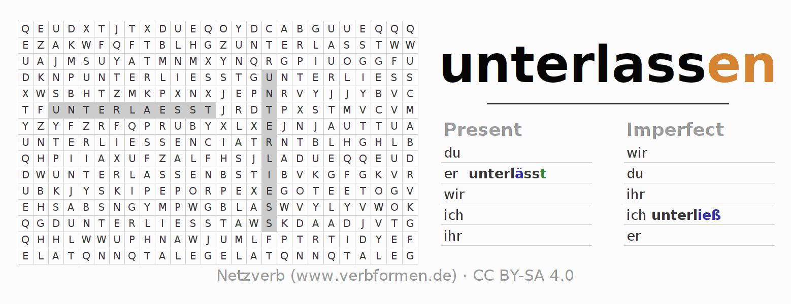 Conjugation | unterlassen (stop) | Conjugate German Verbs -Netzverb